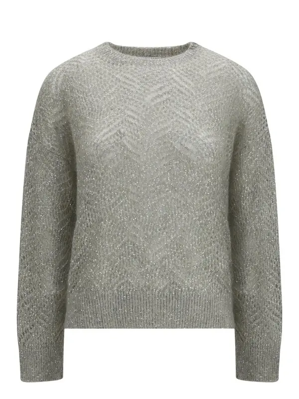 Brunello Cucinelli Openwork Sequined Crewneck Sweater - Gray