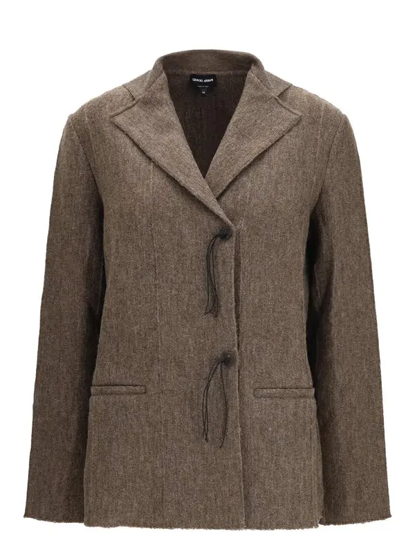 Giorgio Armani Wool Jersey Jacket With Leather Tassels - Brown