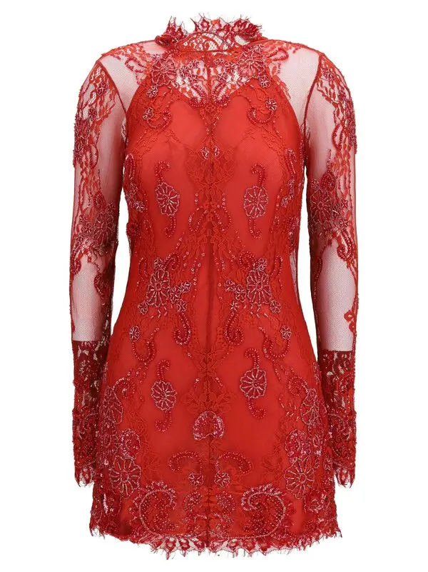 Blumarine Embroidered Lace Mini Dress - Red