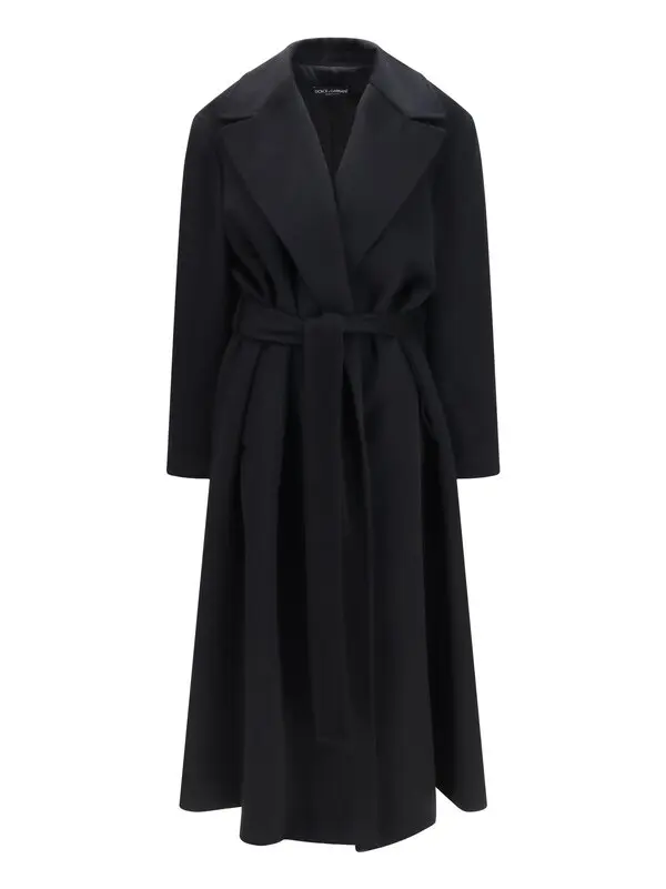 Dolce & Gabbana Long Virgin Wool Coat - Black