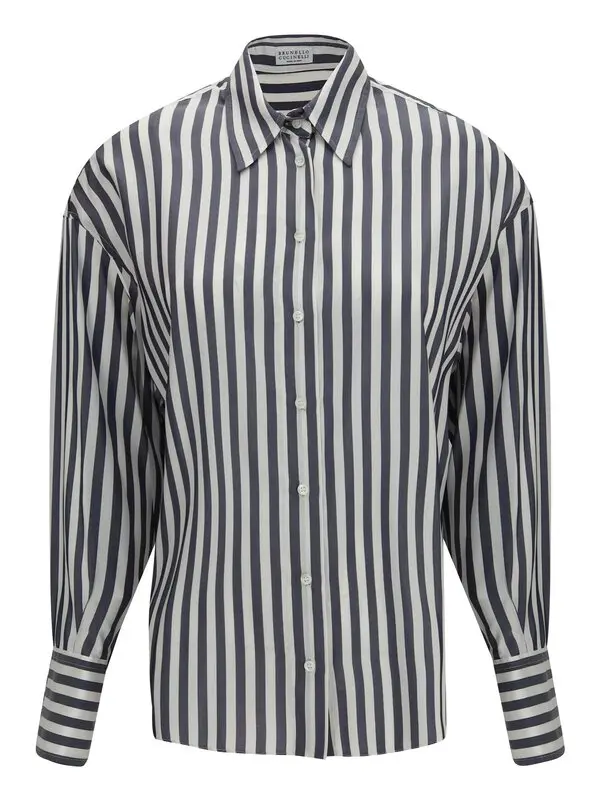 Brunello Cucinelli Silk Poplin Striped Shirt - Multicolor