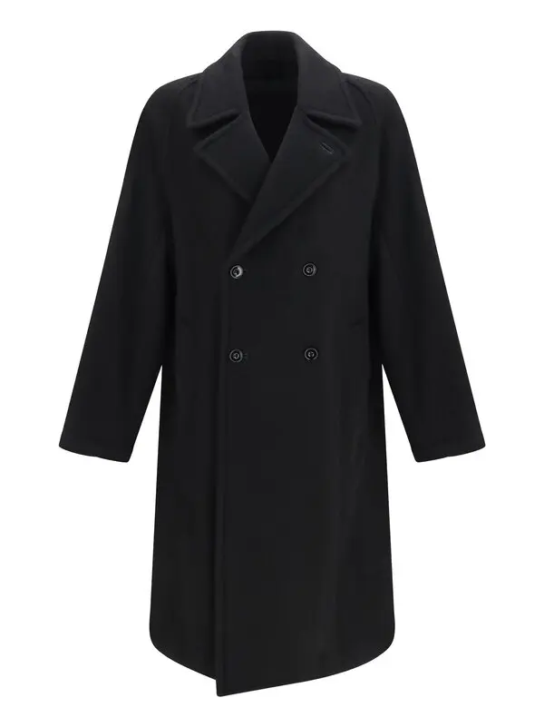 LEMAIRE Short Double-breasted Wool And Alpaca Coat - Black