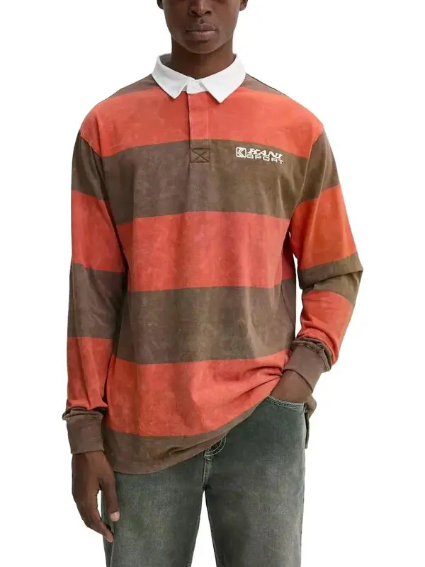 KARL KANI Striped Long-sleeve Polo Shirt - Brown