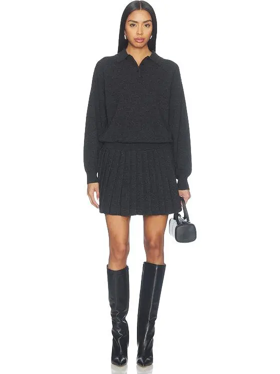 Alexander Wang Long Sleeve Polo Dress With Heat Pressed Skirt In Grey - Graphite