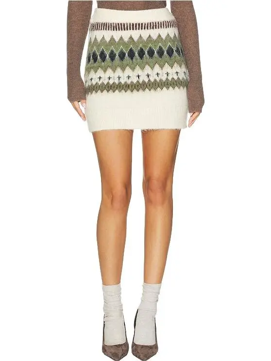 Susana Monaco Fair Isle Sweater Skirt In Ivory - Chive