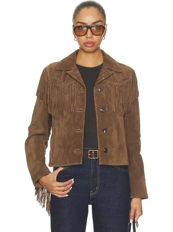 NILI LOTAN Eloi Suede Jacket In Brown - Hazelnut