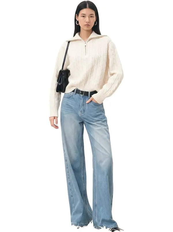 Fabrique Naomi Polo Sweater In 100% Wool - White