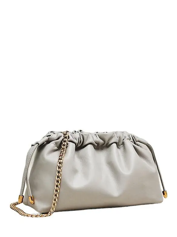 Maeve Cched Leather Clutch - Grey