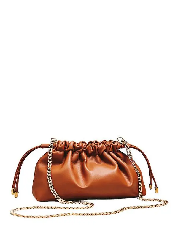 Maeve Cched Leather Clutch - Saddle