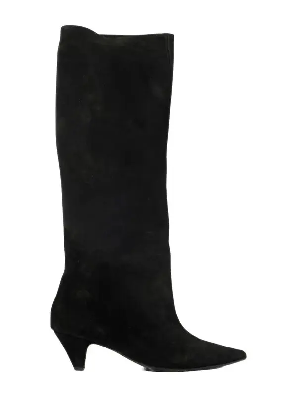 ANNA F. Pointed-toe Kitten-heel Boots - Black