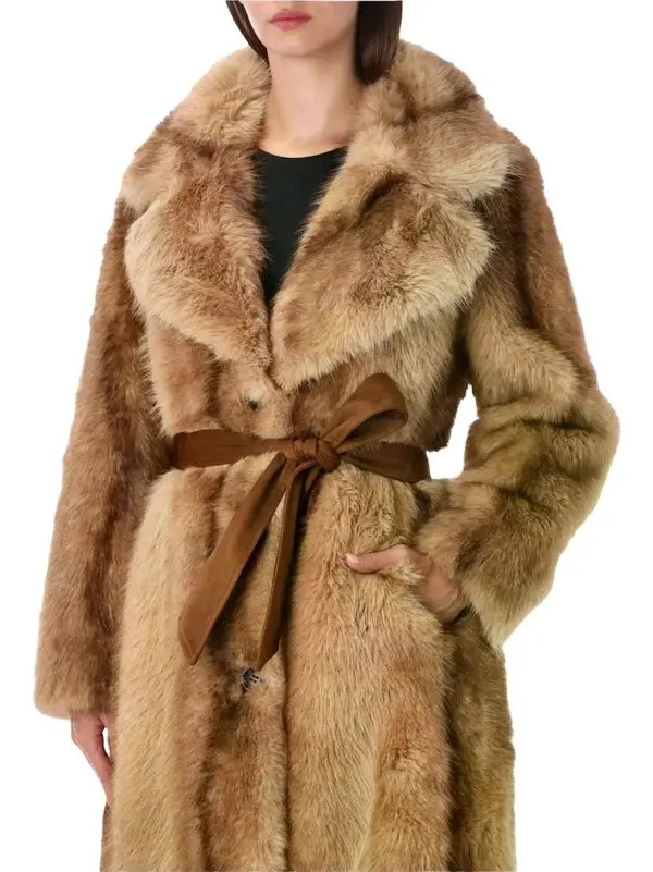URBANCODE Vegancode Belted Faux-fur Coat - Brown