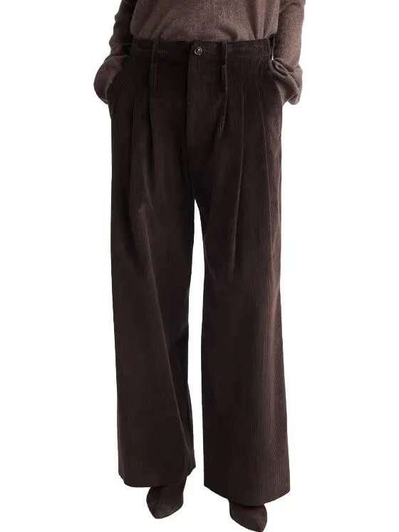 JAMIE HALLER Triple Pleat Wide Leg Corduroy Trousers - Cacao
