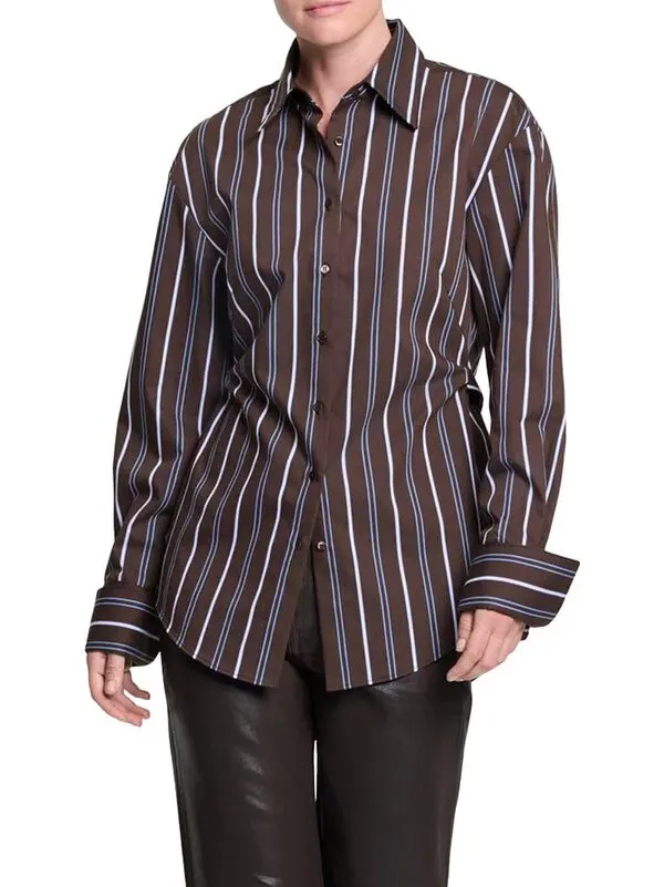 TWP The Night We Met Striped Long Sleeve Shirt - Chocolate Multi