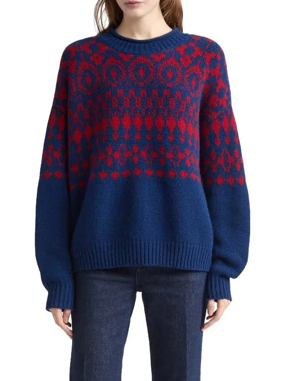 JAMIE HALLER The Fair Isle Cashmere Crewneck Sweater - Navy/red