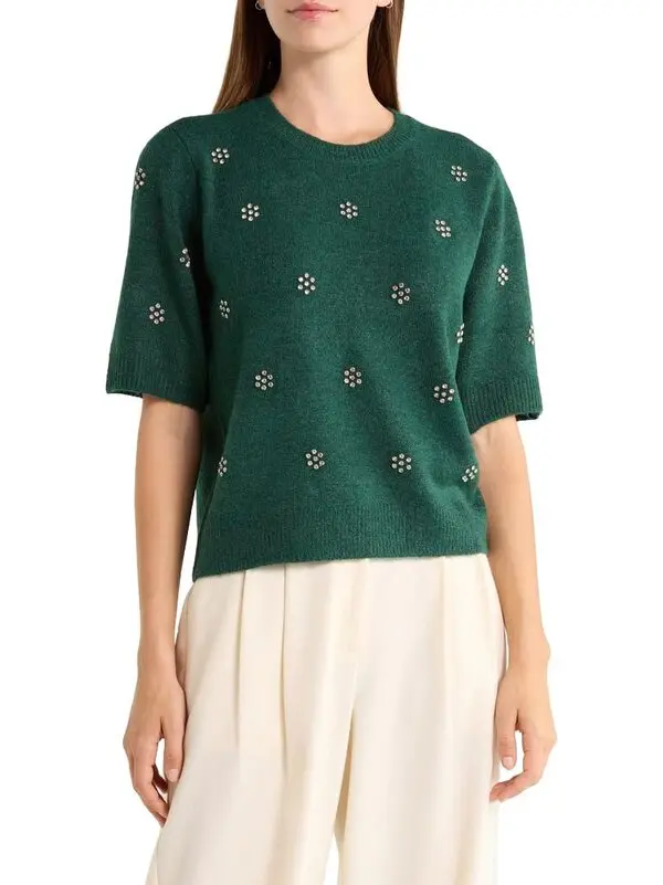 Vince Camuto Rhinestone Short Sleeve Sweater - Wise