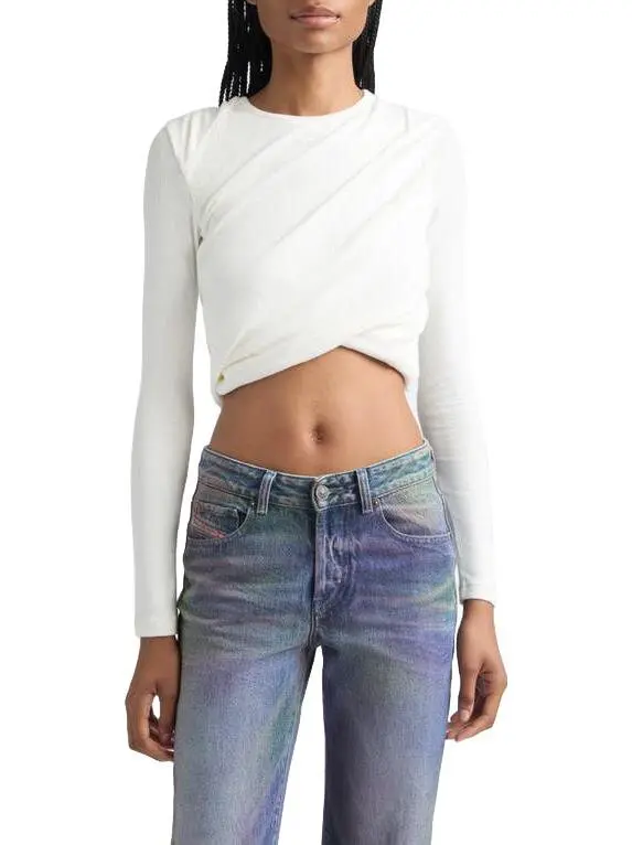 DIESEL® Rucked-up Crop Long Sleeve Rib T-shirt - Off/white