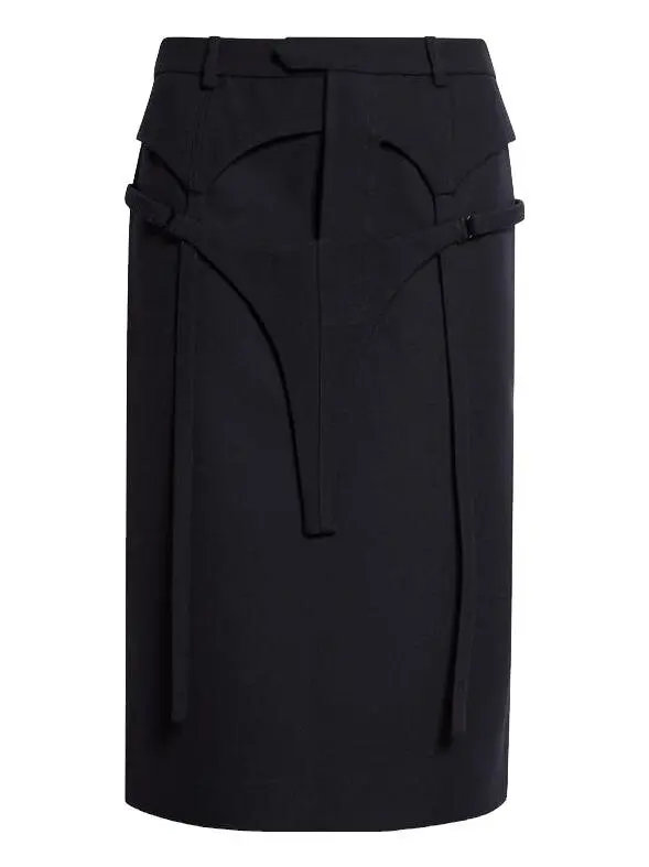 JEAN PAUL GAULTIER The Suspender Tailored Wool Pencil Skirt - Dark Navy
