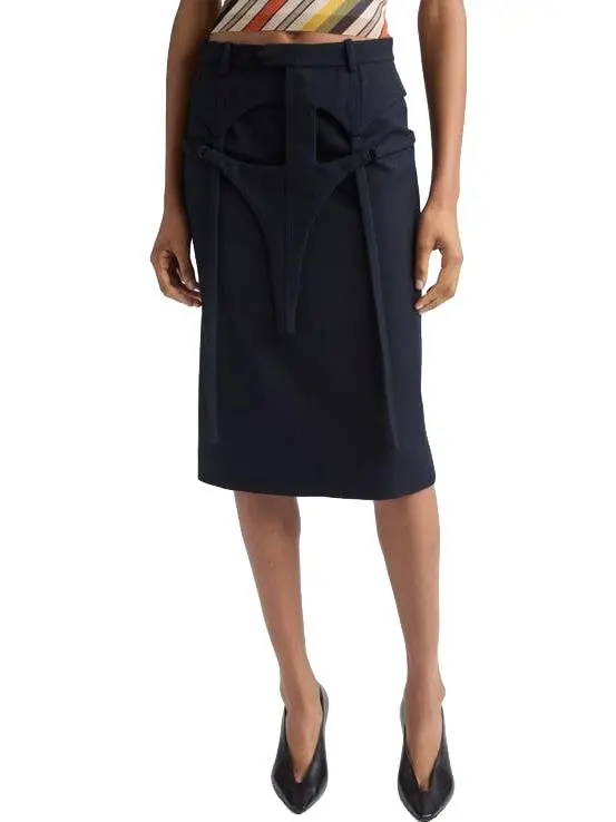 JEAN PAUL GAULTIER The Suspender Tailored Wool Pencil Skirt - Dark Navy