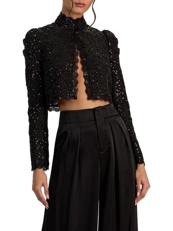 Alice + Olivia Thomasina Embellished Lace Jacket - Black