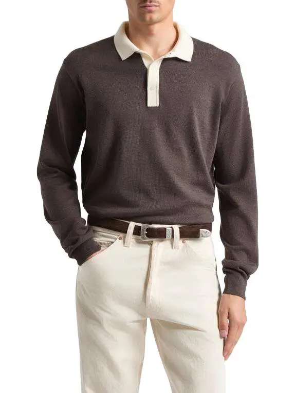 DRAKE'S Merino Wool Knit Rugby Shirt - Brown 300