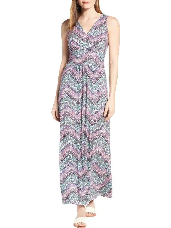 Loveappella Shirred Waist Jersey Maxi Dress - Mint/purple