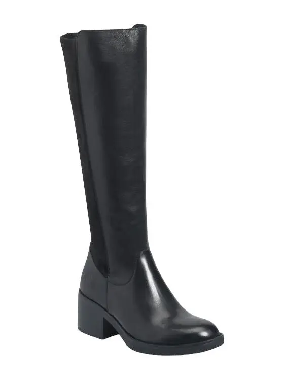 BØRN Violette Knee High Leather Boot - Black Leather Stretch