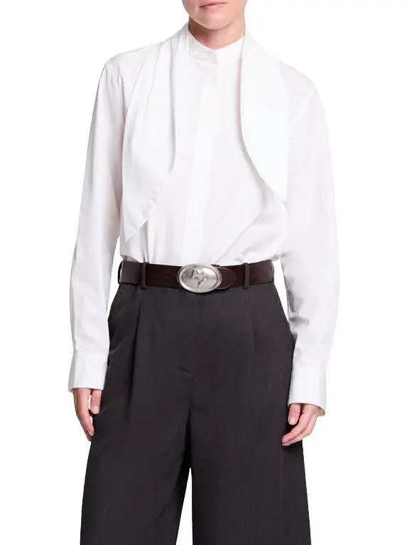 TWP Cotton Tie Neck Shirt - White