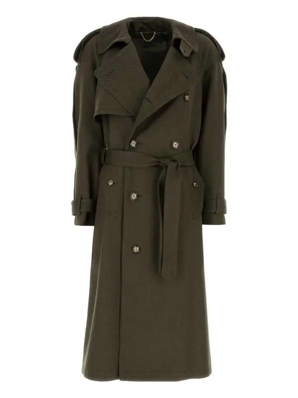 Victoria Beckham Olive Wool Trench Coat - Green
