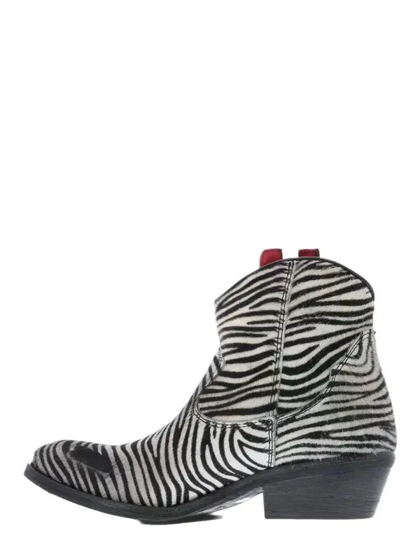 PARIS PUNK Zebra-print Pony Hair Cowboy Boots - White
