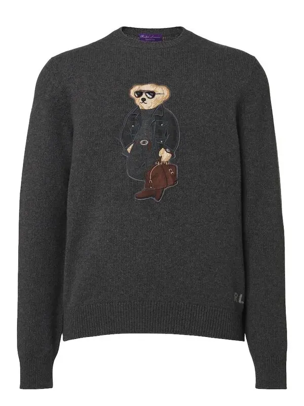 Ralph Lauren Purple Label Polo Bear Embroidered Sweater - Grey
