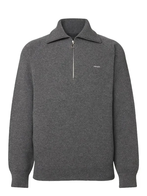 Prada Wool And Cashmere Half-zip Sweater - Grey