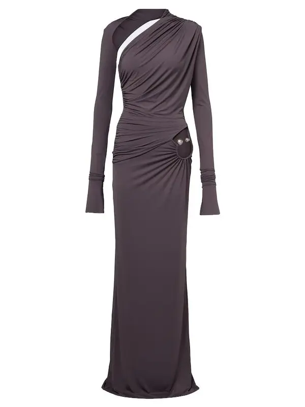DE LA VALI Jade Cutout Asymmetric Jersey Gown - Grey