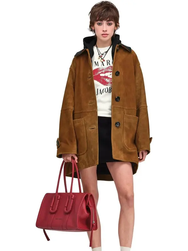 Marc Jacobs Suede Cocoon Coat In Size - Copper