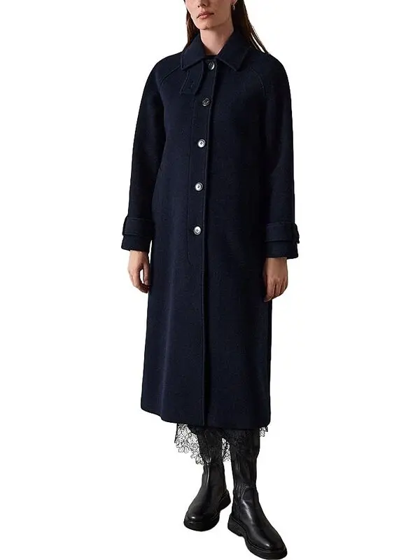 Whistles Long Wool Blend Car Coat - Navy