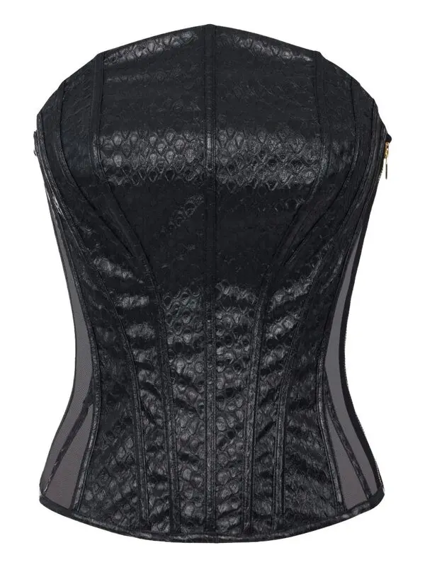 Elisabetta Franchi Faux Leather Corset Top - Black