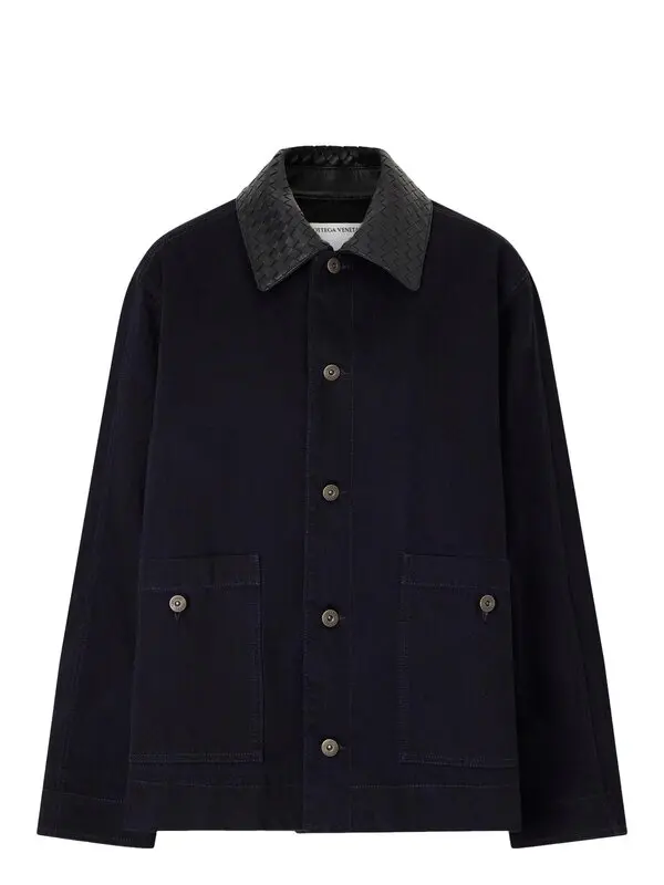 Bottega Veneta Intrecciato Leather-trimmed Denim Jacket - Blue