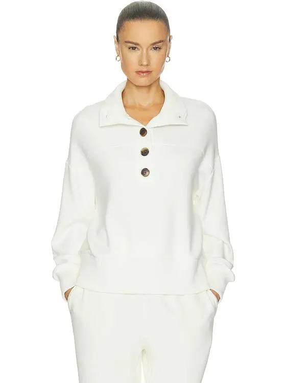 Varley Bronya Button Placket Sweater In Ivory - Pristine