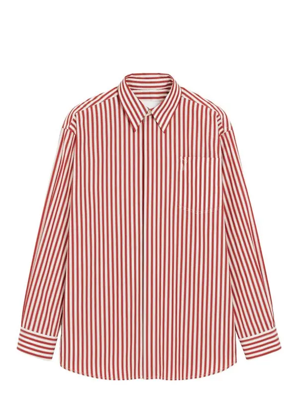 AMI Paris Long Sleeve Striped Shirt - Ruby Red/white