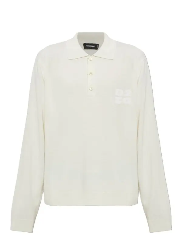 Dsquared2 Logo Long Sleeve Knitted Polo Top - Cream