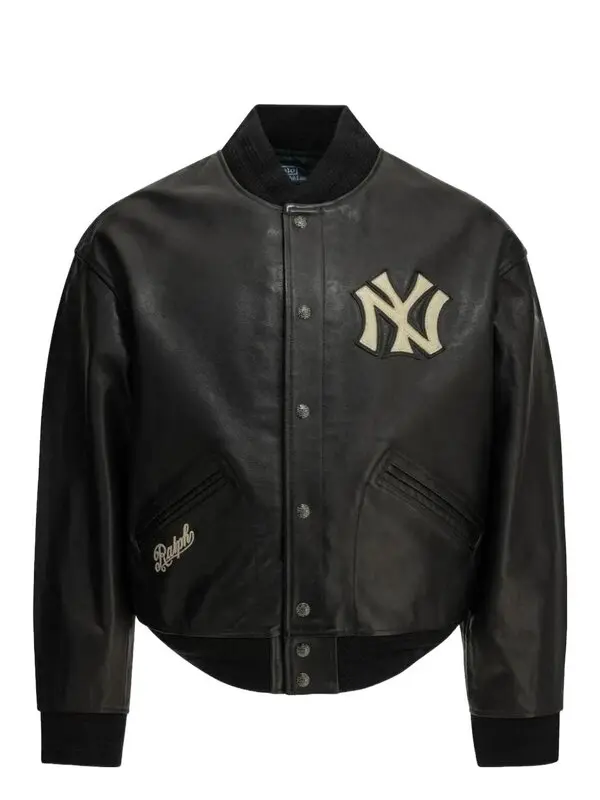 Polo Ralph Lauren Yankees Leather Bomber Jacket - Black