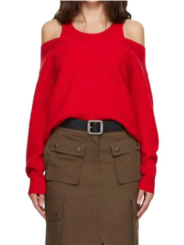 Helmut Lang Off-the-shoulder Knit Top - Red
