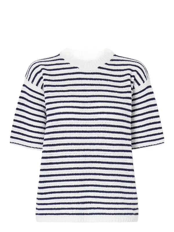 Bottega Veneta Striped Crocheted T-shirt - White/blue