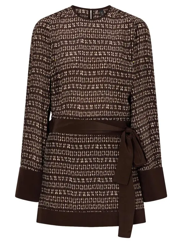 SIR. Astrid Wrap-effect Printed Crepe Mini Dress - Brown
