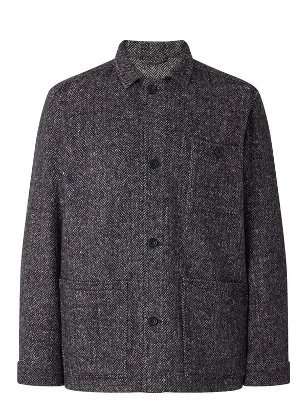 Anderson & Sheppard Herringbone Wool Overshirt - Gray
