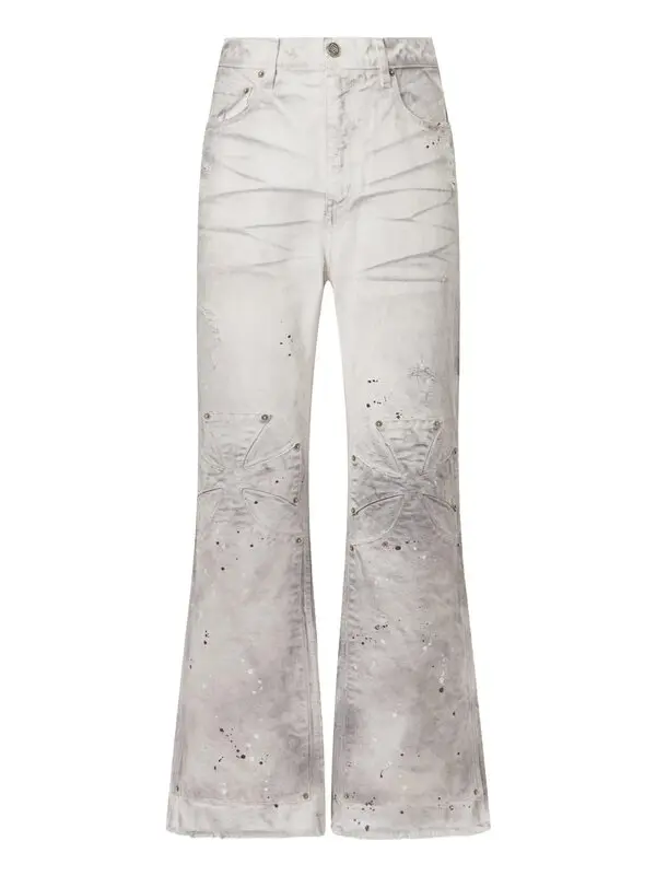 SEKRIT Chopper Carpenter Flared Paint-splattered Distressed Jeans - Gray