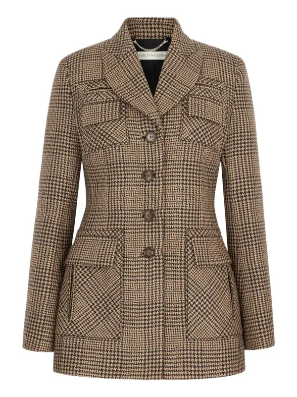 EMILIA WICKSTEAD Sorrel Jacket In Black & Prince Of Wales Check - Camel