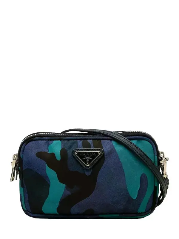 Prada 2000-2013 Mini Tessuto Camouflage Double Zip Camera Bag Crossbody Bag - Blue
