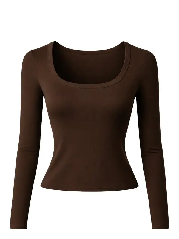 HEIMA ER GOTT Alba Fitted Square Neck Bamboo Top - Brown