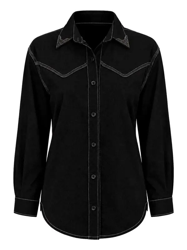 Loveist Store Urban Western-inspired Stretch Shirt - Black