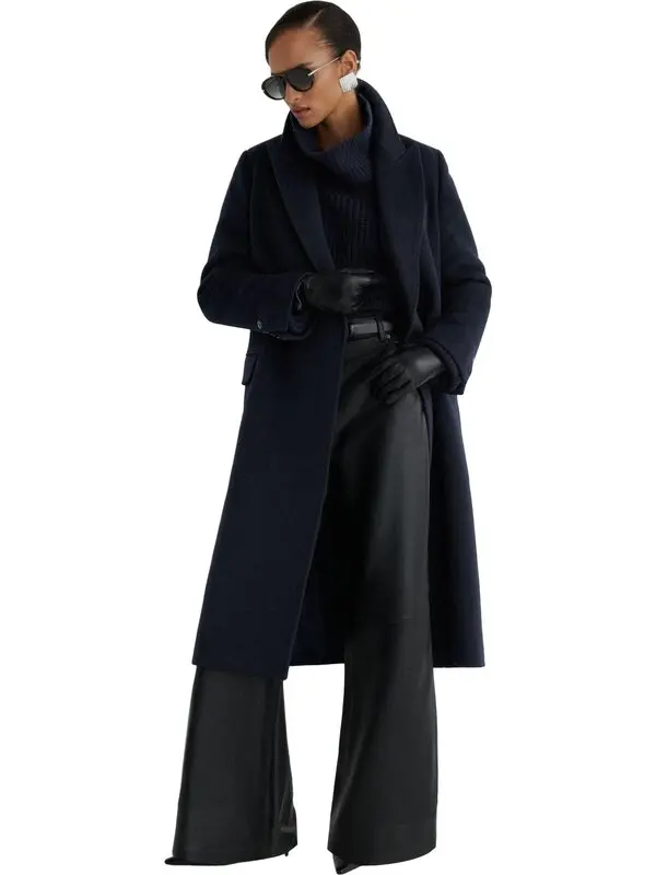 ATELIER Wool-blend Double-breasted Long Coat - Navy